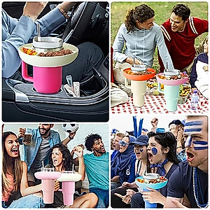Snack Tray for Stanley 40 oz Tumbler with Handle, Upgrade Silicone Reusable Snack Bowl with 4 Compartments, Snack Bowl for Stanley Cup 40oz with Handle, Snack Tray for Stanley Cup Accessories (Pink)