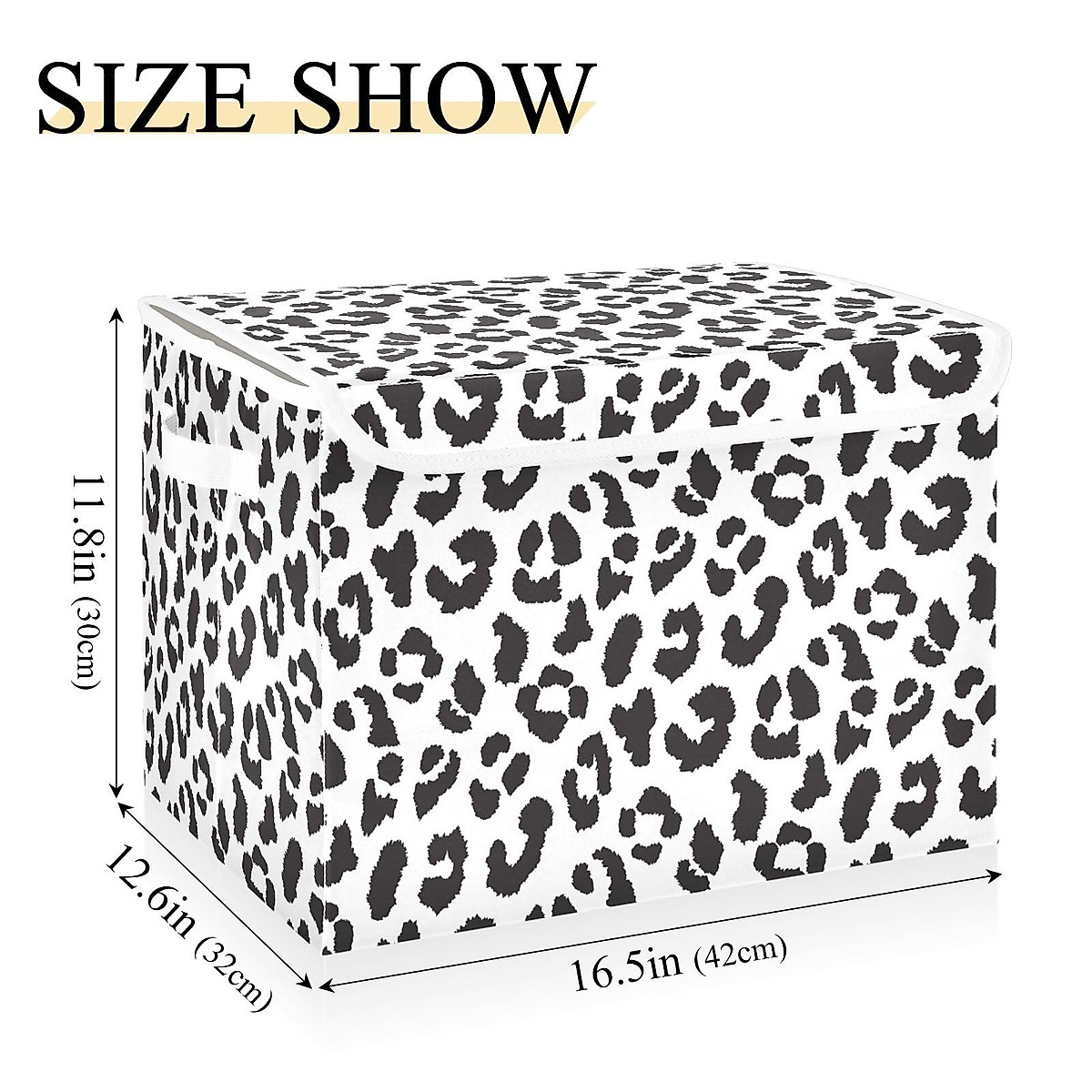 ALAZA Collapsible Large Storage Bin with Lid, Black White Leopard Foldable Storage Cube Box Organizer Basket with Handles, Clothes Blanket Box for Shelves, Closet, Nursery, Playroom
