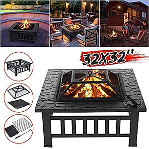 LDCHNH 32inch Iron Large Fire Pits Cast Iron Firepit Stylish BBQ Burn Pit Outdoor for Garden Patio Terrace Camping Stand Stove