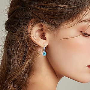 Turquoise Earrings for Women Teen Sterling Silver Leverback Earrings Minimalist Hypoallergenic Earrings for Sensitive Ears Dangle Drop Turquoise Jewelry for Xmas s (CZ-Turquoise)