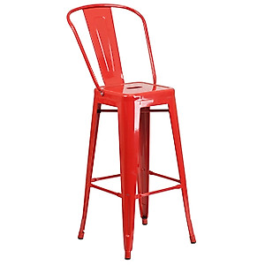 Flash Furniture Lily Commercial Grade 4 Pack 30" High Red Metal Indoor-Outdoor Barstool with Removable Back