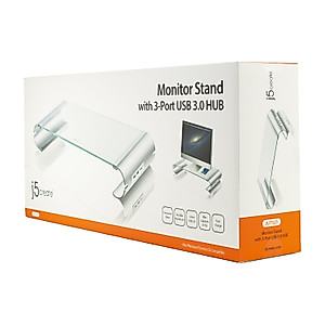 j5create Monitor Stand with 3-port USB 3.0 HUB JUT325 | Aluminium Legs and Clear Tempered Glass Monitor Riser | Compatible with iMac/Windows/Chrome/Linux Laptop, Macbook