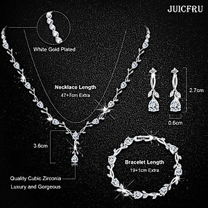 Juicfru Wedding Silver Jewelry Set for Women Cubic Zirconia Necklace Earrings Bracelet Sets for Bride Wedding Costume Jewelry for Bridesmaid