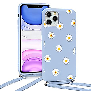 Yoedge Crossbody Case for Apple iPhone 11 6.1",Shockproof Soft TPU Silicone Adjustable Lanyard Cover with Neck Cord Strap and Aesthetic Design Compatible with iPhone 11, Daisy