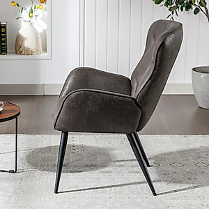 BFZ Faux Leather Accent Chair with High Back Design, Armchair with Metal Legs in Modern Style, Comfy Upholstered Wingback Chair for Living Room, Bedroom, and Office(Black Grey)