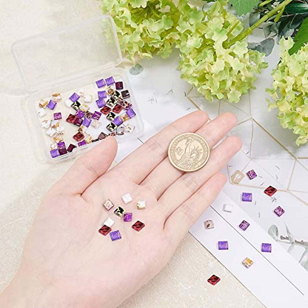 PH PandaHall 2 Hole Seed Beads, 120pcs 6 Styles 5 x 4.5~5.5mm Rectangle Glass Carrier Beads Cube Spacer Beads for Multi-Strand Bracelet Necklace Jewelry DIY Craft Making