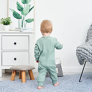 Bafeicao Baby Boy Girl 2 Pack Solid Romper Ribbed Long Sleeve Bodysuit Jumpsuit Infant Knitted Outfits Clothes, Cyan+Green, 0-3M