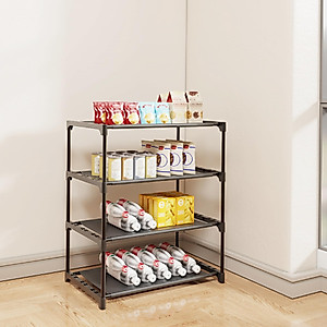 Haizsijin 4-Tier Small Shoe Rack, Stackable Nonwoven Shoe Storage Organizer Metal Narrow Shoe Shelf for Entryway, Hallway, Closet (4-black)