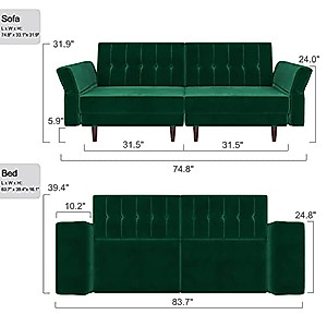 Belffin Velvet Convertible Futon Sofa Bed Memory Foam Futon Couch Sleeper Sofa Green