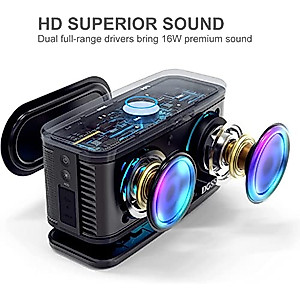 DOSS SoundBox Plus Portable Speaker with HD Sound and Deep Bass, Wireless Stereo Paring, Touch Control, Muti-Colors Led Lights, 20H Playtime, Wireless Speaker for Phone, Tablet, and More -Deep Black