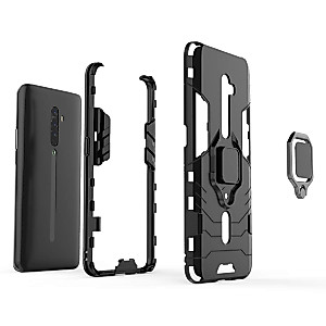 Case for Oppo Reno 2 PCKM00 PCKT00 / Reno2 Case Cover,360 Degree Rotating Ring Holder Kickstand with Magnetic Car Mount Black
