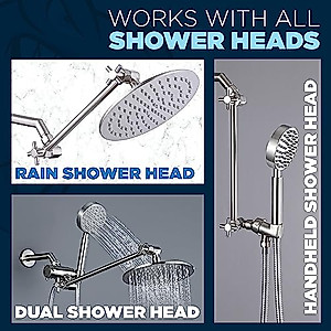 HammerHead Showers 12 Inch Long Adjustable Shower Arm — Feat. Shark Teeth, The Strongest Locking Joints of Any Shower Head Extension Arm — Metal Extender Raises Showerhead Height — Chrome