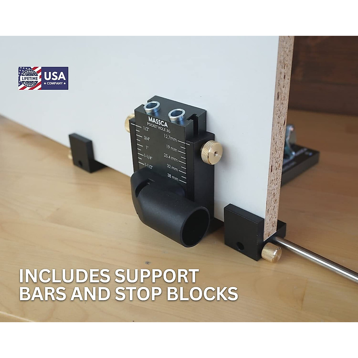 Massca Aluminum Pocket Hole Jig System Pro M2 Adjustable & Easy to Use Joinery Woodworking Tool For DIY Carpentry Projects