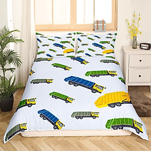 Feelyou Cute Garbage Truck Duvet Cover Cartoon Car Bedding Set Equipment Trucks Comforter Cover for Boys Girls Rubbish Trucks Bedspread Cover Vehicle Car Twin Size with 1 Pillow Case (No Comforter)