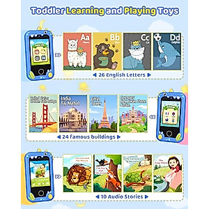 Kids Toy Smartphone, Gifts and Toys for Boys Ages 3-8 Years Old, Fake Play Toy Phone with Music Player Dual Camera Puzzle Games 8GB SD Card Touchscreen, Birthday, Kids Trip Activities