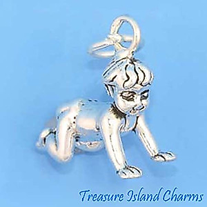 New Crawling in Diaper Toddler Child 3D 925 Solid Sterling Silver Charm TRRII1205ISSSL