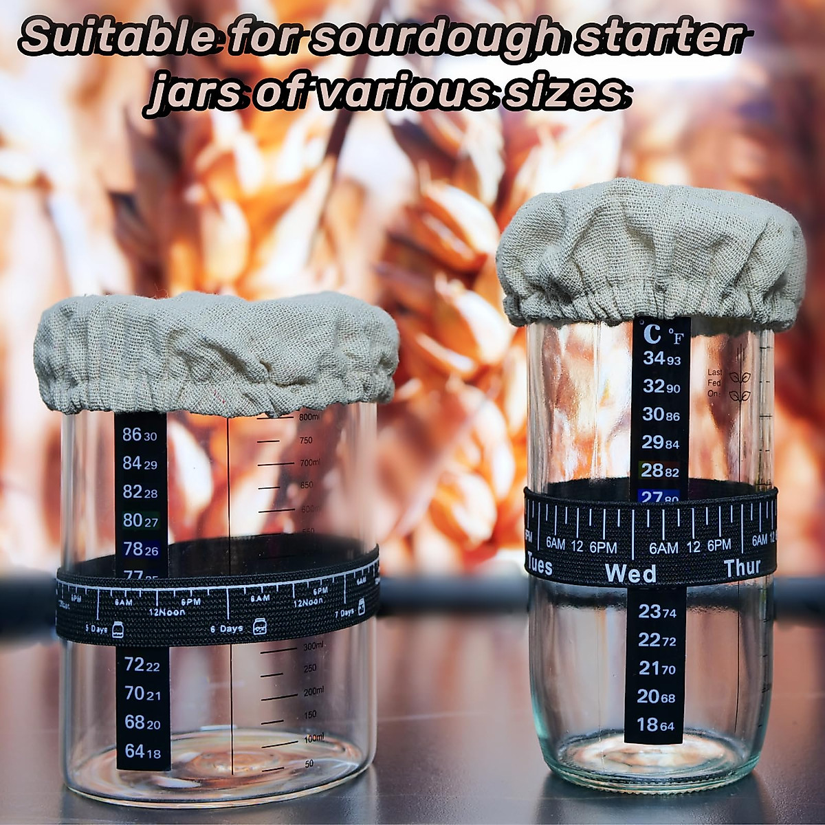 TERESRY Sourdough Starter Jar Cover Cloth, Reusable Linen Covers for Sourdough Starter Container, Breathable Fabric Covers for Mason Jars Wide Mouth and Normal Mouth (4)