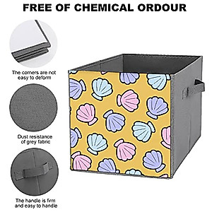 Mermaid Shell Foldable Storage Bins Printd Fabric Cube Baskets Boxes with Handles for Clothes Toys, 11x11x11