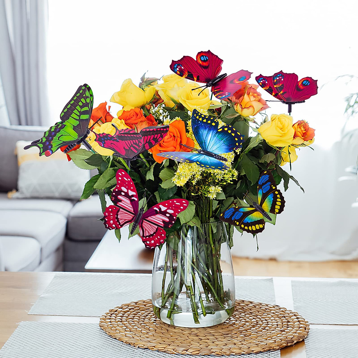 VGOODALL 50PCS Butterfly Garden Decorations, 11.8 inch Butterfly Stakes Ornaments Artificial Waterproof Butterflies for Flower Bouquet Outdoor Indoor Yard Art Patio Plant Pot Flower Bed Home Décor