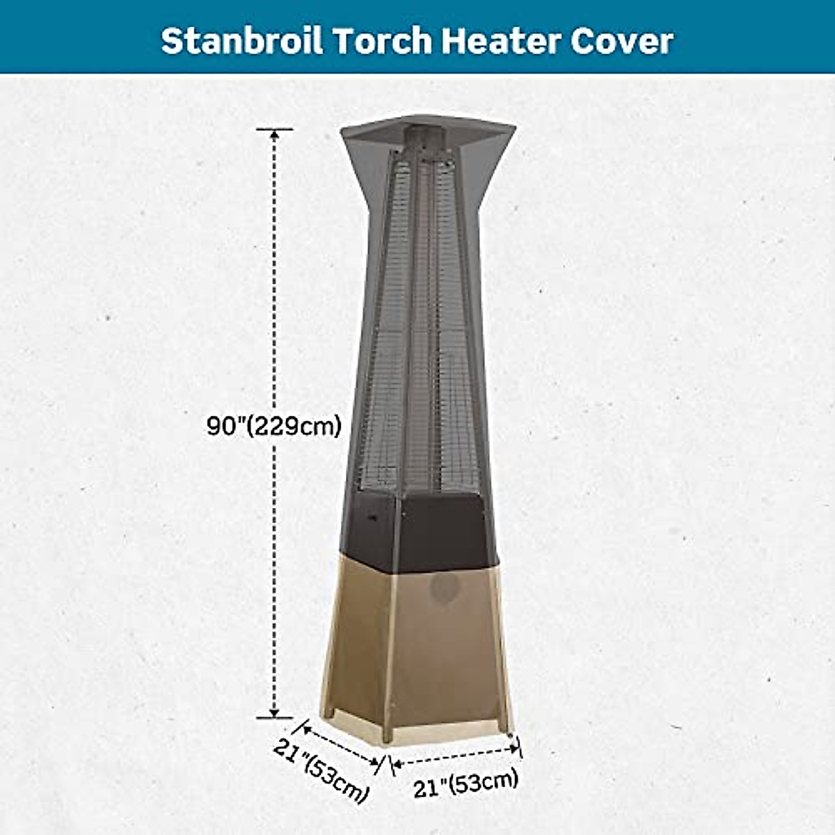 Stanbroil Pyramid Patio Heater Cover, Heavy Duty Waterproof Outdoor Heater Cover with Zipper, 21x21x90 Inch, Black&Camel