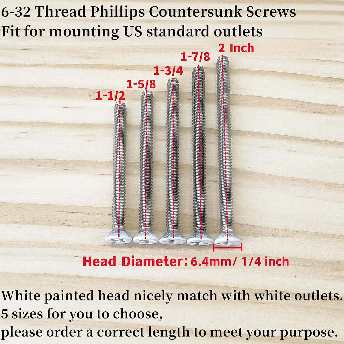 Adiyer Extra Long Outlet Screws 40pcs 6-32 x 1-7/8 Inch White Painted Electrical Outlet Screws Outlet Extender Screws Machine Screws for Fix Wonky and Sunken Outlets, 304 Stainless Steel