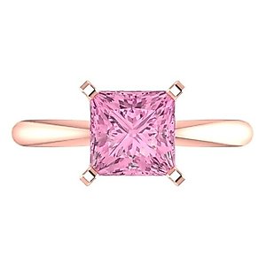Clara Pucci 2.0 ct Princess Cut Solitaire Pink Simulated Diamond Engagement Bridal Promise Anniversary Ring 18K Rose Gold Size 9.75