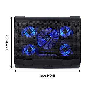 ENHANCE Gaming Laptop Cooling Pad Stand with LED Cooler Fans , Adjustable Height , & Dual USB Port for 17 inch Laptops - 5 Ultra Quiet High Performance Fans 2630 RPM & Built-In Bumpers - Blue