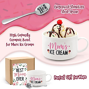 Nefelibata Mom's Ice Cream Bowl and Spoon Set with Best Mom Ever Greeting Card Mother's day Birthday Retirement Engraved Gift Box Basket for Her Mommy's Present from Daughter Son Set of 3
