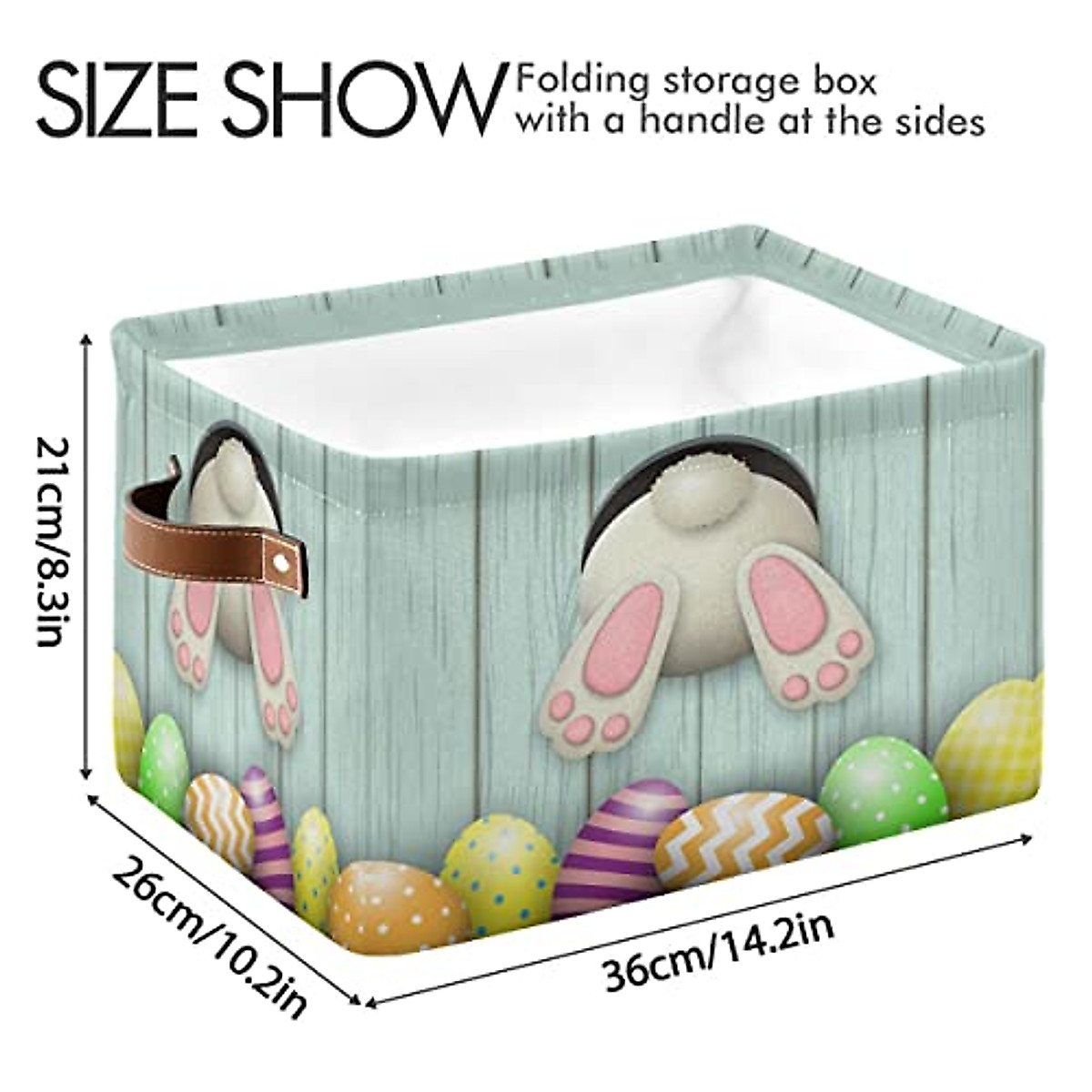 Easter Day Bunny Tail Eggs Storage Basket Fabric Laundry Baskets Happy Easter Rabbit Spring Storage Boxes Organizer Bag for Baby Cloth Dog Toy Book Storage Cubes Shelf Closet Bins 16×12×8 Inches