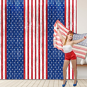 Patriotic Party Decorations, Red White Blue 2 Pack America Tinsel Foil Fringe Curtains Patriotic Backdrop for Independence Day Memorial Day Labor Day Veteran Party Patriotic Party Photo Booth Prop