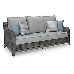 Signature Design by Ashley Outdoor Elite Park Patio Wicker Sofa with Cushion, Gray
