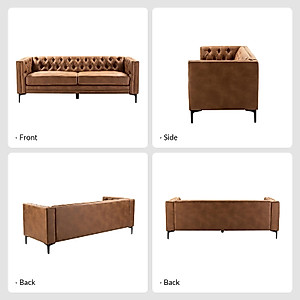 HULALA HOME 84" W Suede Faux Leather Sofa Couch with Metal Legs, Button-Tufted 3-Seater Sofa, Mid Century Modern Contemporary Upholstered Couch for Living Room, Entertainment Area, Apartment,Camel