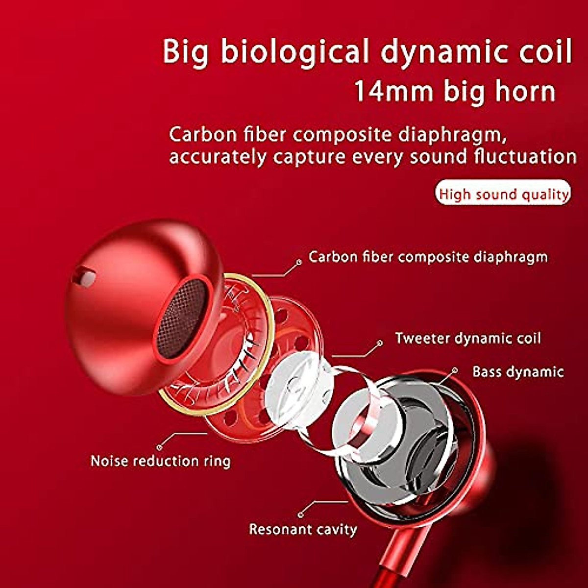 Bluetooth Headphones Wireless Earbuds Neckband with mic Noise Cancelling Wireless Headset 400 Hours Standby timefor Sports (Tomato red)