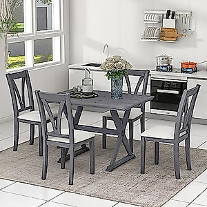 Harper & Bright Designs 5-Piece Dining Table Set with 4 Upholstered Dining Chairs, Solid Wood Dining Furniture Set for Small Place, Kitchen, Dining Room, Antique Grey