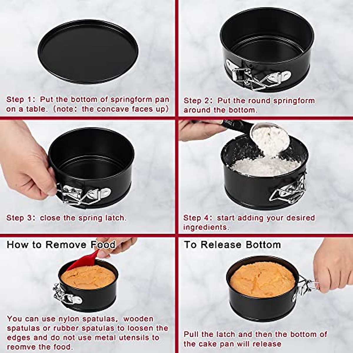 Springform Cake Pan 4 Inch Nonstick Spring Form Pans for Cake Pop Sticks,Quiche or Cookie Sheets,Baking Supplies Cake Decorating kit Cupcake Mold Cheesecake Bread Baking Pan Set