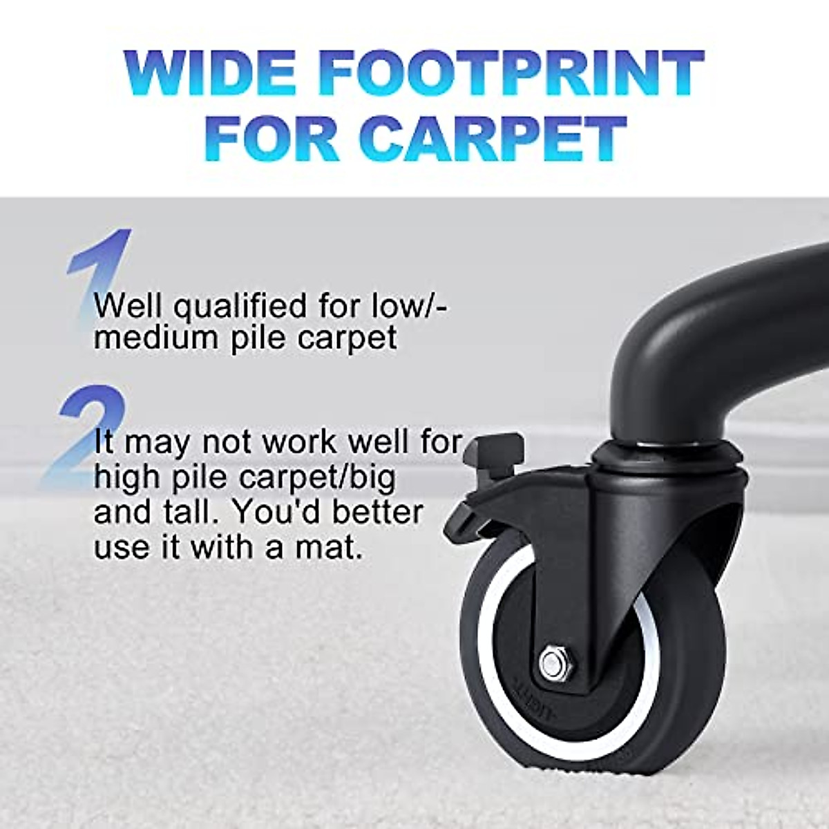 WUDOYO Professional Locking Office Chair Wheels with Brakes Wide Rubber Heavy Duty Replacement for Carpet Wood Tile Floor(with 5 Locks)