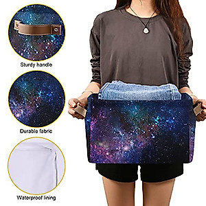AUUXVA Galaxy Nebula Stars Storage Bins Basket, Universe Outer Space Collapsible Storage Cube Rectangle Storage Box with Handles for Shelf Closet Nursery Bedroom Home Office 2 Pack