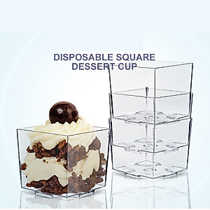 Qixivcom 60 Pack 2oz Mini Square Cup Clear Plastic Dessert Cupcake Dessert Maker Cup Dessert Cup Party Cups Perfect for DIY Dessert Appetizers, Puddings, Mousse Cakes, Ice Cream Party Cups