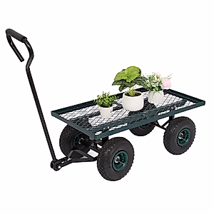 Outvita Metal Deck Garden Cart with 10” Air Tires, Heavy Duty Wagon Cart for Farm, Yard and Cargo (Green)