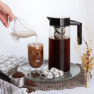 Mixpresso Cold Brew Maker For Iced Coffee and Iced Tea, Cold Coffee Maker Glass Pitcher, Tea Infuser For Loose Leaf Tea, 44oz Large Ice Tea Brewer with Easy to Clean Reusable Mesh Filter.