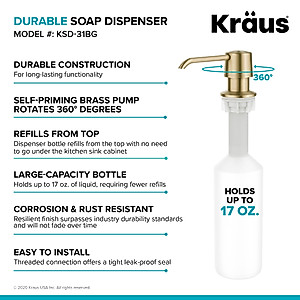 KRAUS Kitchen Soap and Lotion Dispenser in Brushed Gold, KSD-31BG
