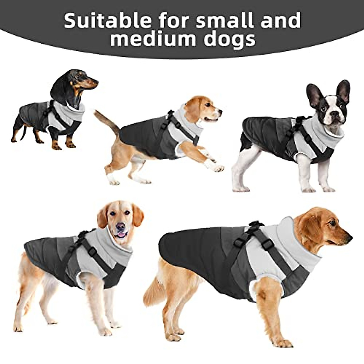 NASKEE Warm Dog Winter Coat Cozy Waterproof Windproof Dog Outdoor Jacket, Adjustable Pet Vest with Harness & D Rings, Thick Polar Fleece Lining, for Small & Medium Dogs