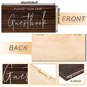 Jetec 2 Pieces Wooden Guest Book Sign Cards and Gifts Wedding Sign Rustic Farmhouse Hanging for Wedding Cabin Beach Rental House Home Decor (Brown)