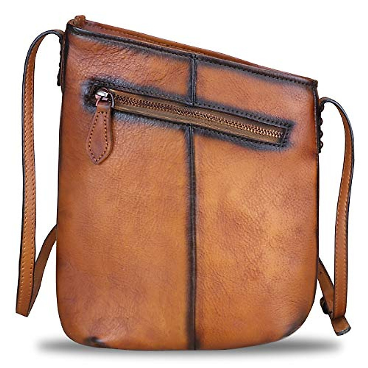 Genuine Leather Crossbody Bags for Women Retro Satchel Purse Handmade Small Designer Cute Shoulder Bag (Brown)