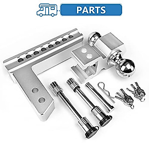 Adjustable Trailer Hitch - Tlvuvmo 8 Inch Drop Hitch for 2 Inch Receiver, Ball Mount Hitch 12,500 LBS, 2" and 2-5/16" Stainless Steel Dual Balls, Aluminum Tow Hitch with Double Anti-Theft Pins Locks