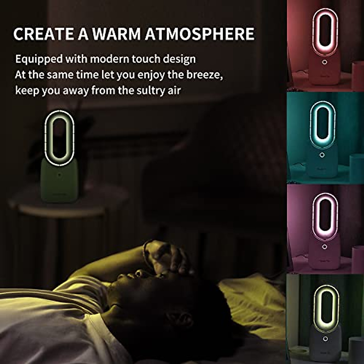 Misby Desk Fan, Portable Bladeless Fan 11.8 inch Personal Cooling Fan with 4 Speeds, Leafless 5 Colors LED Lights Touch Control Small Quiet Table Fans For Home, Bedroom, Office(Green)