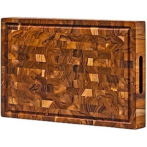 End Grain Butcher Block Cutting Board [2" Thick] Made of Teak Wood and Conditioned with Beeswax, Linseed & Lemon Oil. 17" x 11" by Ziruma