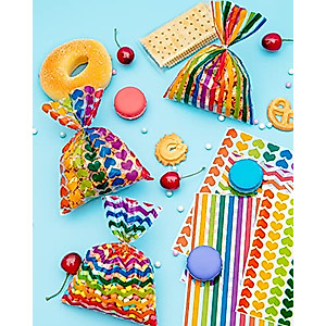 Labeol 135pcs Cellophane Bags 5X7 Rainbow Christmas Treat Bags with Ties Goodie Bags Clear Gift Bags Candy Bags Cookie Bags Favor Bags Clear Plastic Bags for Packaging Baby Shower