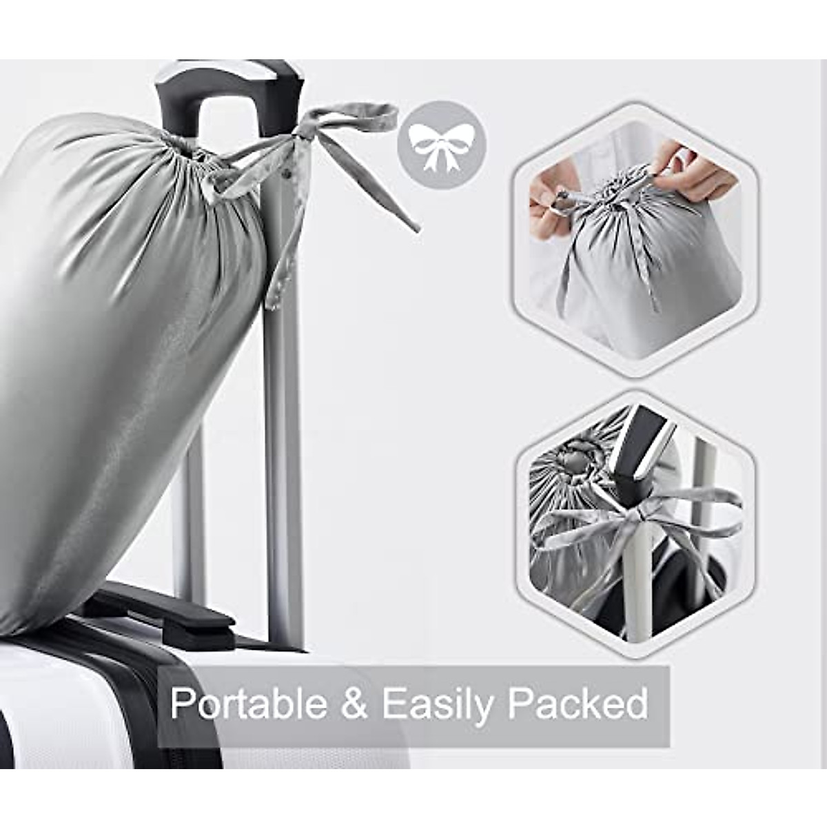 Silk Throw Blanket - Light Grey Cooling Packable Satin Blanket for Couch, Bed, Camping, Outdoor, Travel, Car - Super Soft Lightweight Cozy Blanket(60'' x 80'', Light Gray)