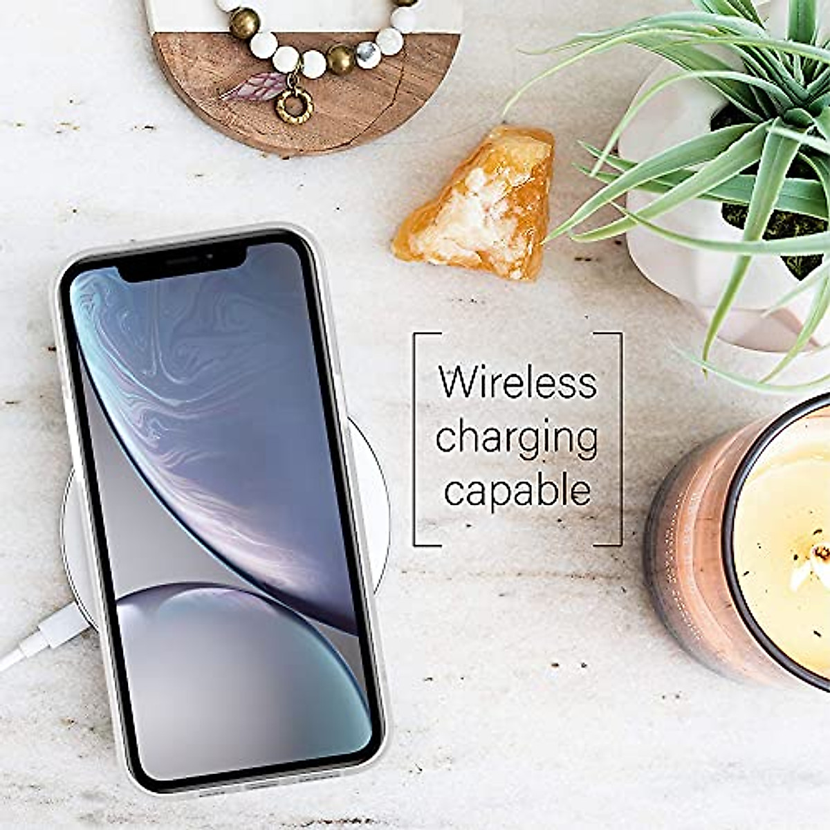 ZIYE Designed for iPhone XR Case with Card Holder for Women Girls Shell Pattern TPU Protective Phone Bumper ID Card Wallet Pocket with Screen Protector Ring Holder White